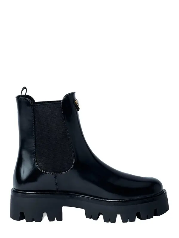 Prada Logo Plaque Ankle Boots - Black