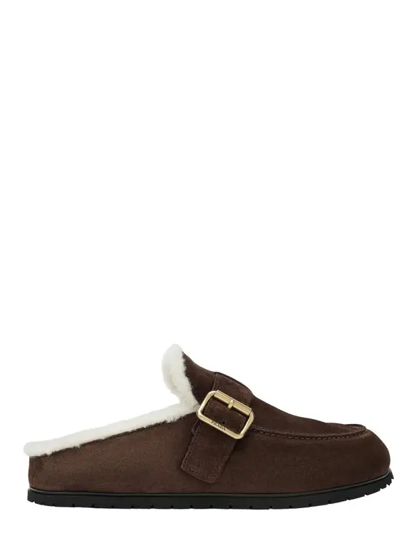 Prada Suede Clogs With Shearling Lining - Brown