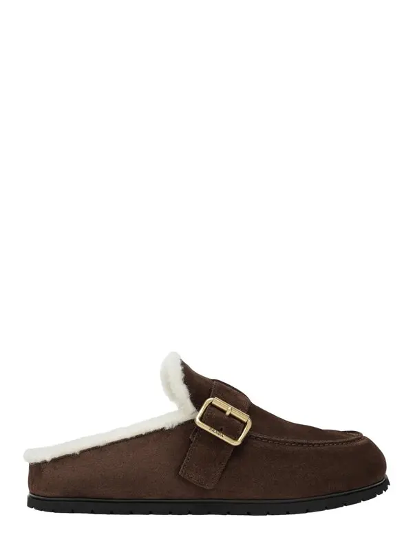 Prada Suede Clogs With Shearling Lining - Brown