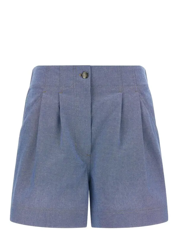 Moncler Chambray Cotton Shorts - Blue