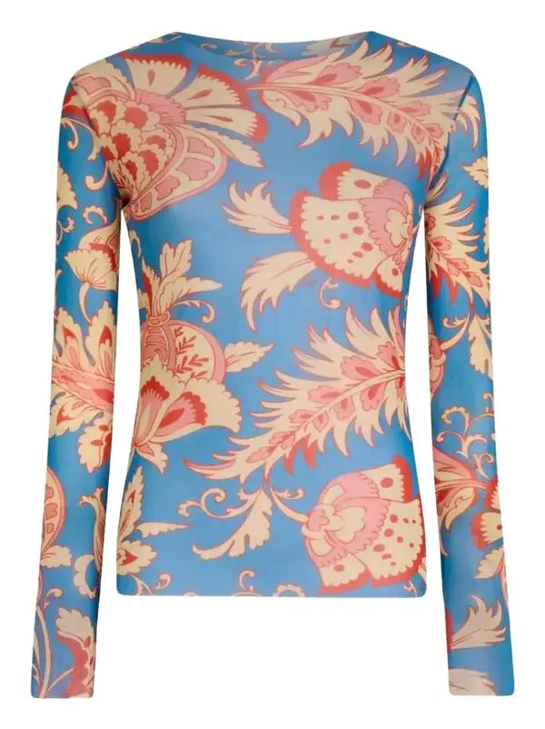 Etro Floral Print Long Sleeve Top - Blue