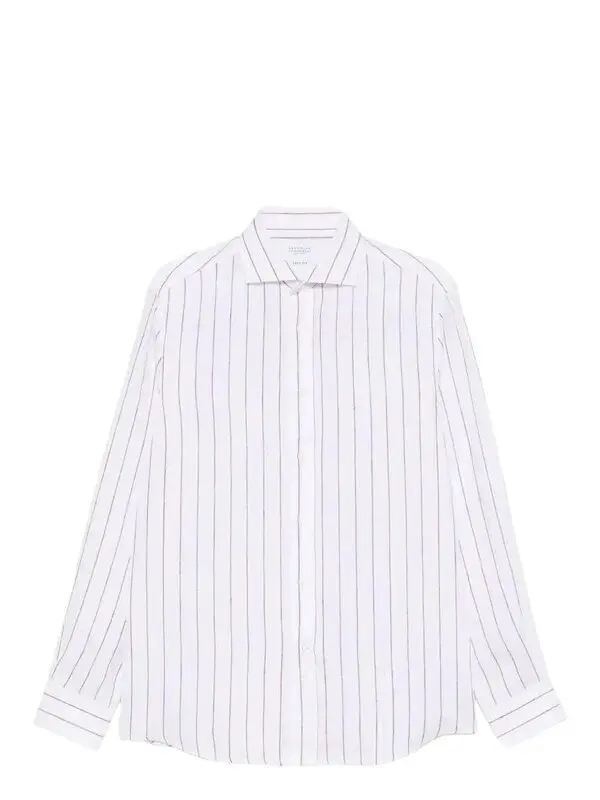 Brunello Cucinelli Stripe Linen Easy Fit Shirt With Spread Collar - Multicolor