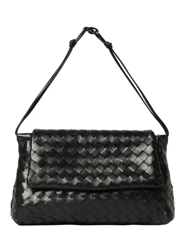 Bottega Veneta Intrecciato Calfskin Shoulder Bag With Knot Detail - Black