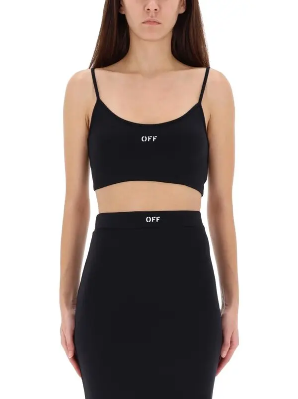 Off-White Spagetti Strap Crop Top - Black