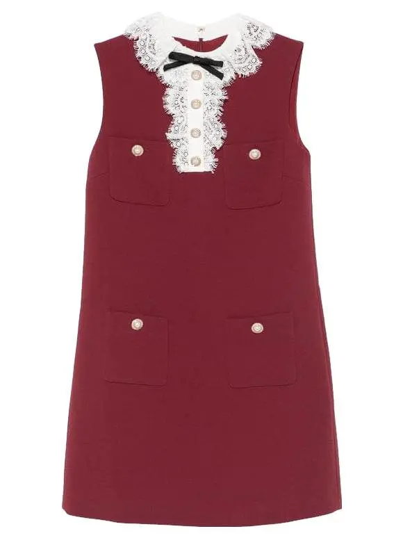SELF-PORTRAIT Lace Trim Mini Dress - Red