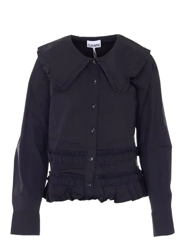 GANNI Ruffle Shirt - Black
