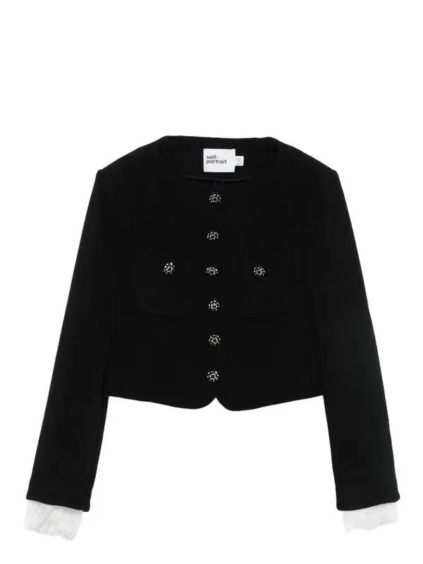 SELF-PORTRAIT Crystal-embellished Cropped Jacket - Black