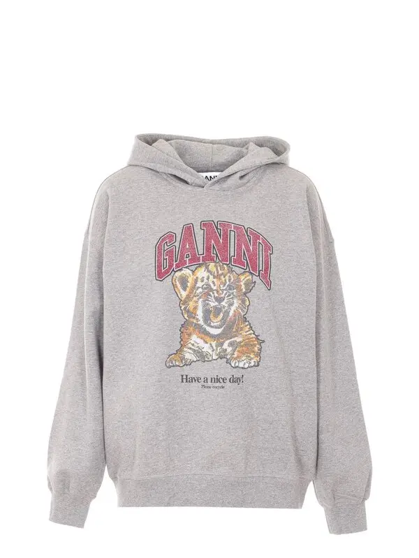 GANNI Tiger And Logo Hoodie - Gray