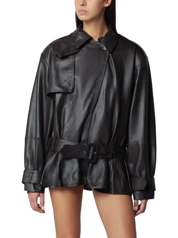 ROTATE BY BIRGER CHRISTENSEN Biker Jacket In Lamb Leather In Dark - Brown