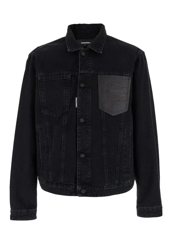 Dsquared2 Black Jacket With Classic Collar And Embossed Logo On The Front In Denim - Multicolor