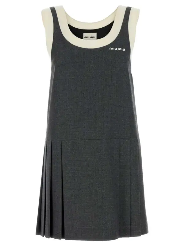 Miu Miu Virgin Wool Mini Dress - Gray