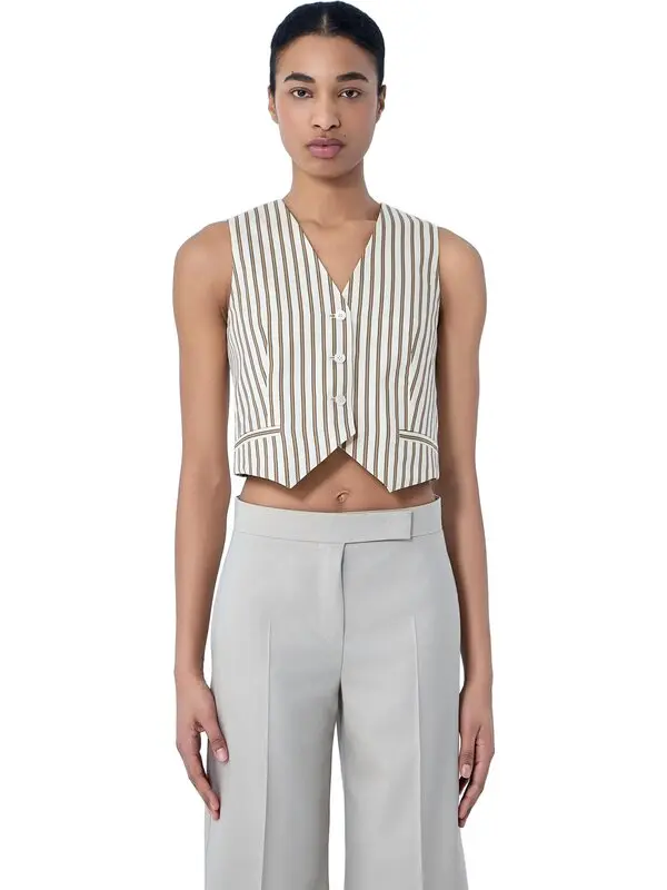 Max Mara Striped Buttoned Waistcoat - Cream