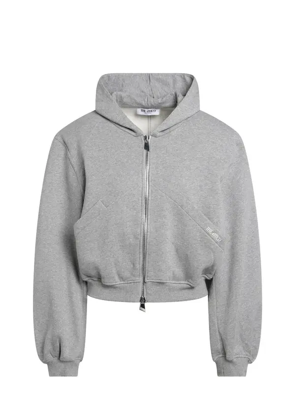 Attico Boxy Zip-up Cotton Hoodie - Gray