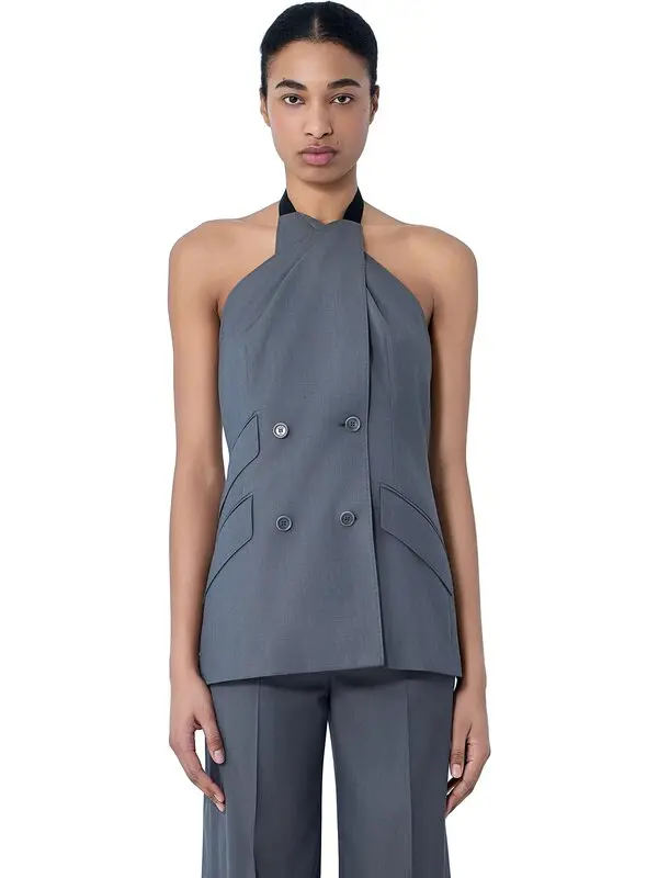 Max Mara Double-breasted Halter Neck Top - Gray