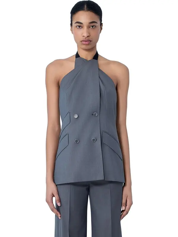 Max Mara Double-breasted Halter Neck Top - Gray