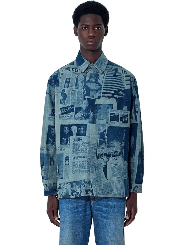 JEAN PAUL GAULTIER Printed Cotton Poplin Shirt - Blue