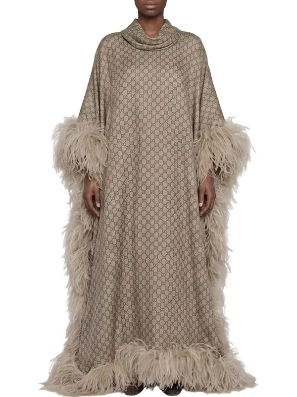 Gucci Long Monogram Silk Kaftan - Brown