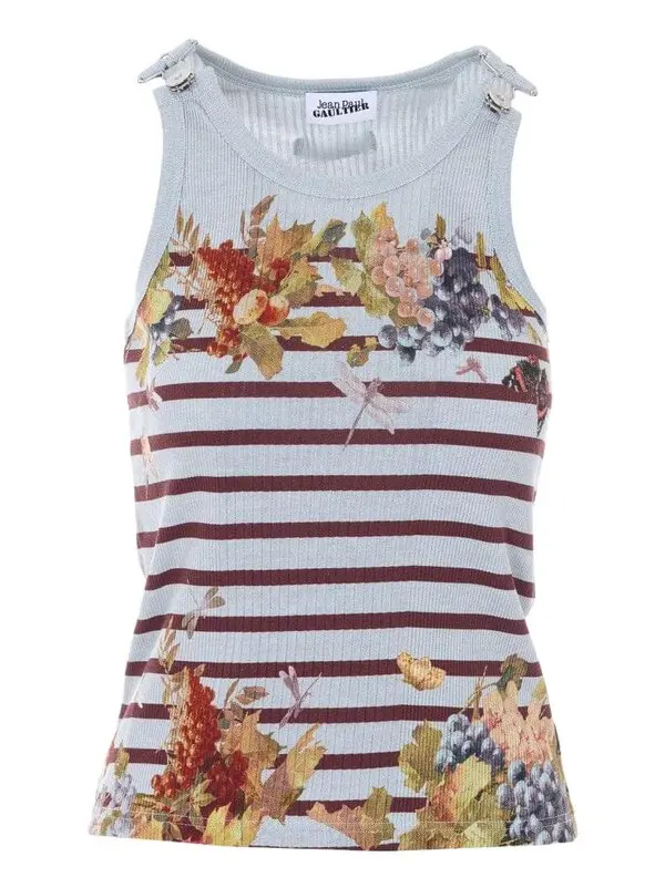 JEAN PAUL GAULTIER Mariniere Grape Printed Tank Top - Gray