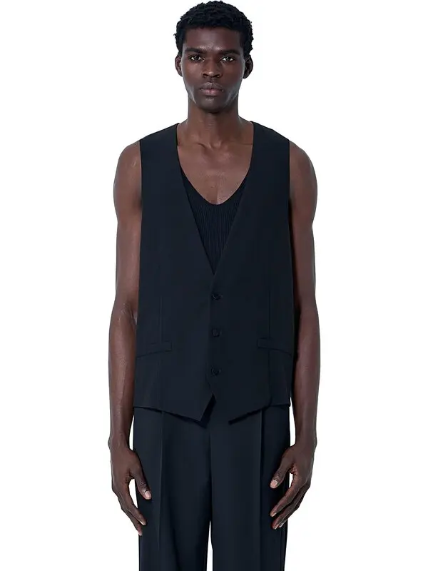 Saint Laurent Silk Crepe Waistcoat - Black
