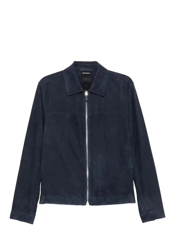 Zegna Suede Leather Jacket - Blue