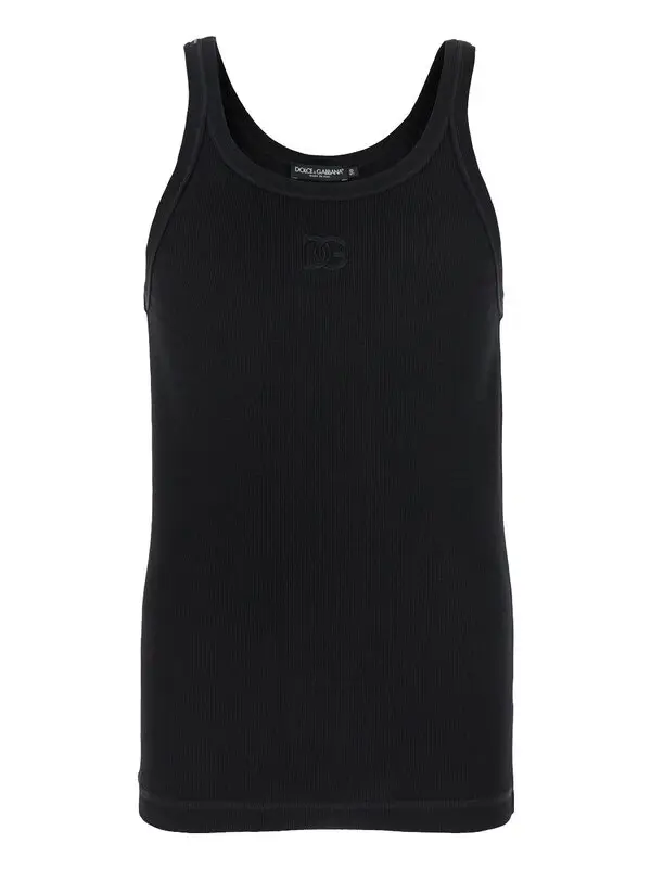 Dolce & Gabbana Ribbed Cotton Embroidered Sleeveless Top - Black