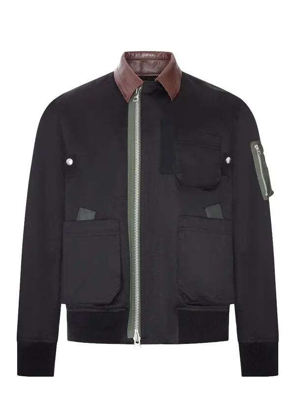 Sacai Utility Bomber Jacket With Leather Details - Black