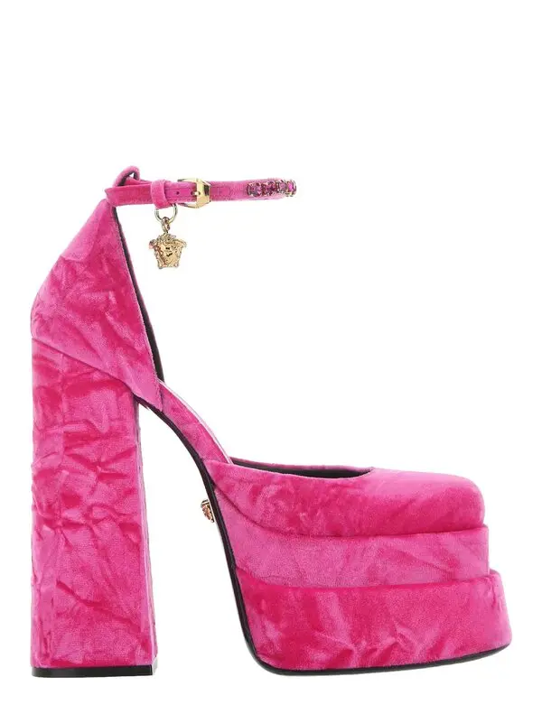 Versace Velvet Medusa Aevitas Pumps - Pink