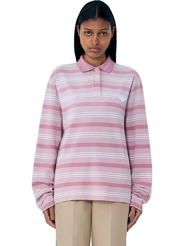 Prada Striped Piqué Polo Shirt - Gray