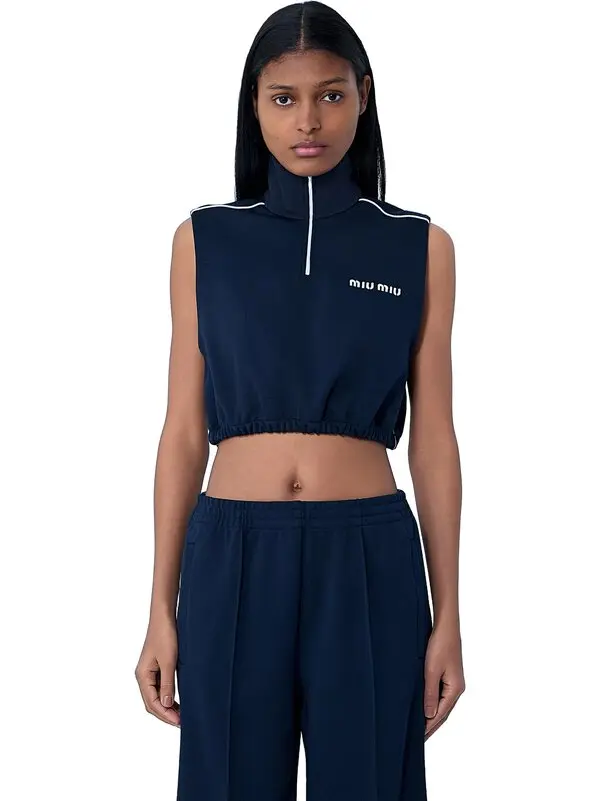 Miu Miu Sleeveless High-neck Crop Top - Blue