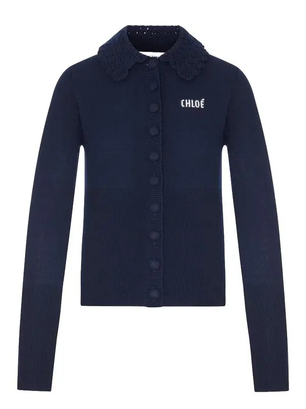 Chloé Fitted Wool Knit Logo Cardigan - Multicolor
