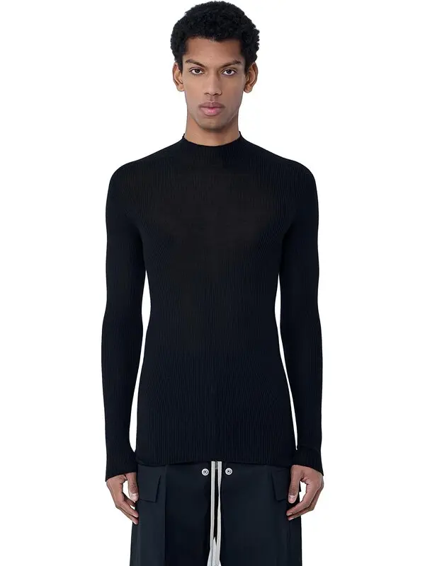 Rick Owens Ribbed Knit Long Sleeve Top - Black