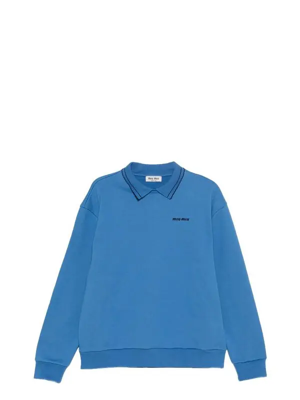 Miu Miu Cotton Fleece Polo Sweatshirt - Blue