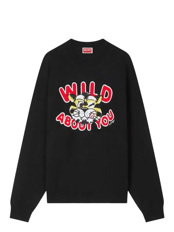 Kenzo Wild Tiger Wool And Cotton Sweater - Black