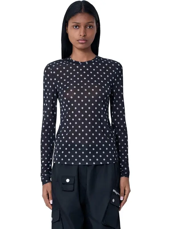GANNI Polka Dot Mesh Long-sleeve Top - Black