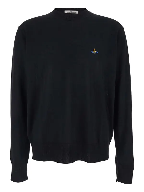 VIVIENNE WESTWOOD Crew Necksweater With Orb Logo Embroidered On The Front In Wool Blend - Black