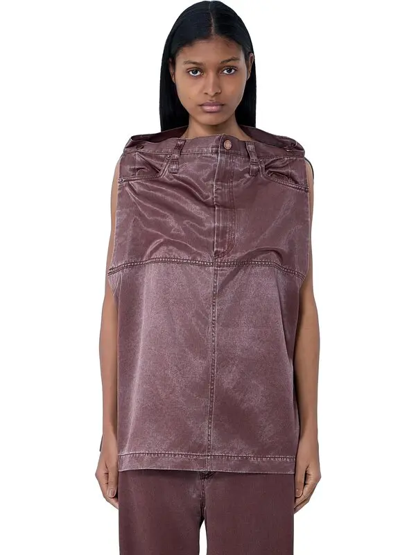 Issey Miyake Satin Denim Sleeveless Top - Brown