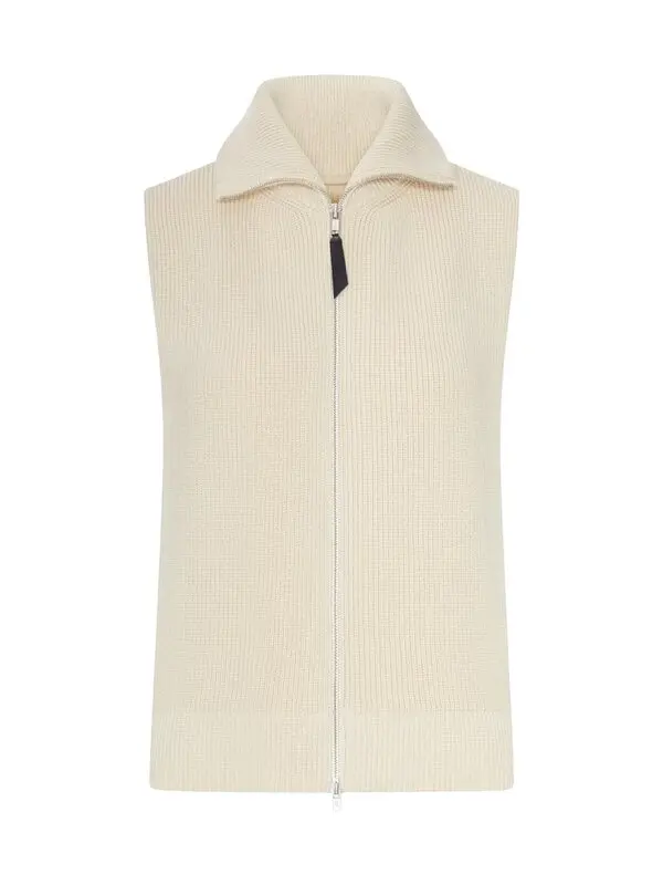 MAISON MARGIELA Ribbed Knit Zip-up Vest - Cream