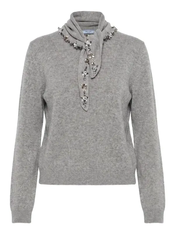 Prada Cashmere Sweater With Jeweled Scarf Detail - Multicolor