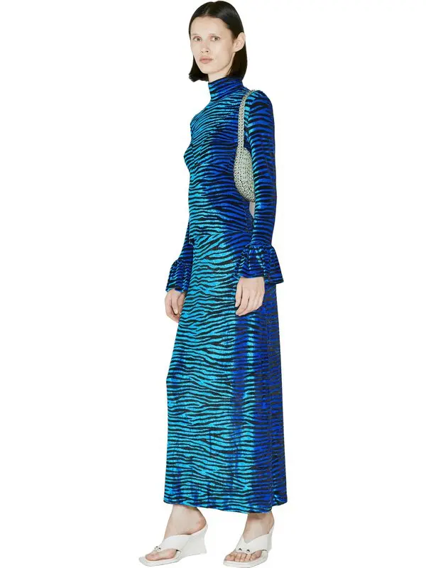 Rabanne Velvet Zebra Print Skirt - Blue