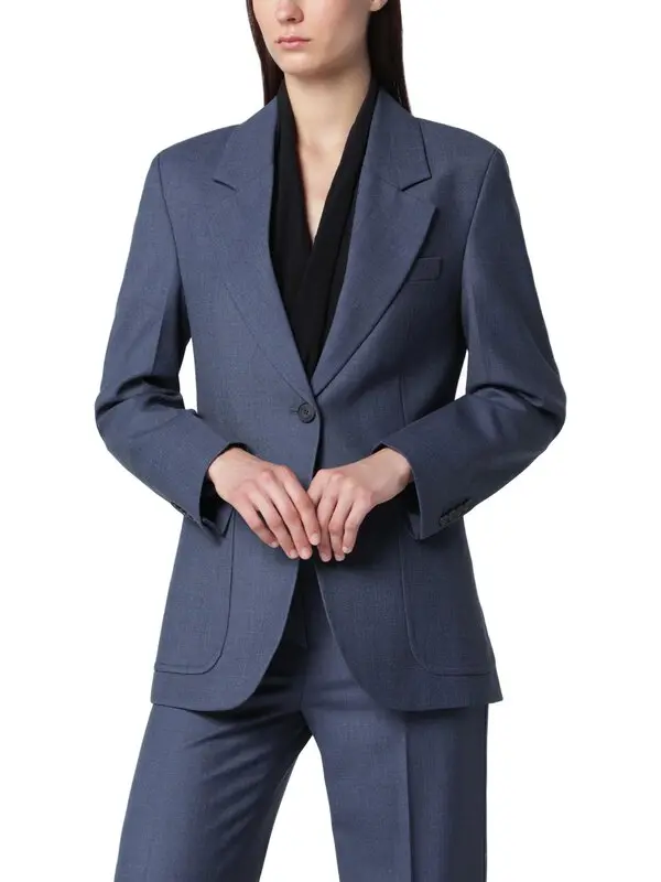 Victoria Beckham Katherine Single-breasted Jacket In Melange Wool Blend - Blue