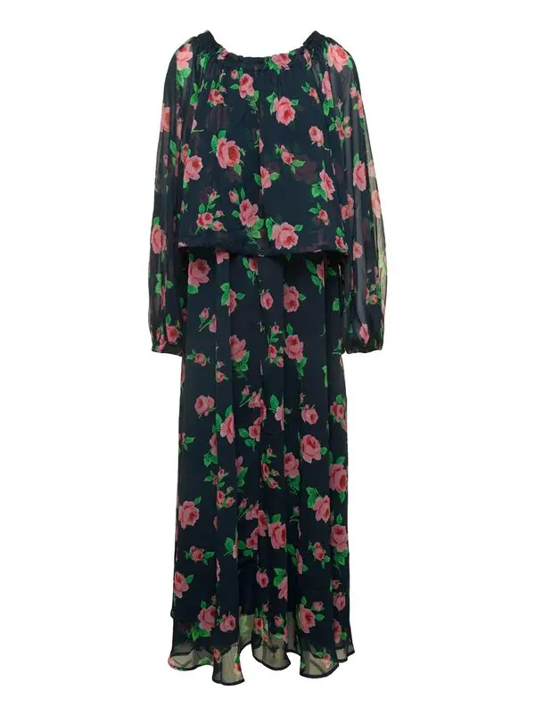 ROTATE BY BIRGER CHRISTENSEN Maxi Dress With All-over Roses Print In Chiffon - Multicolor