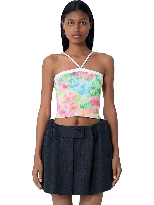 Prada Rib Floral Print Top - Green