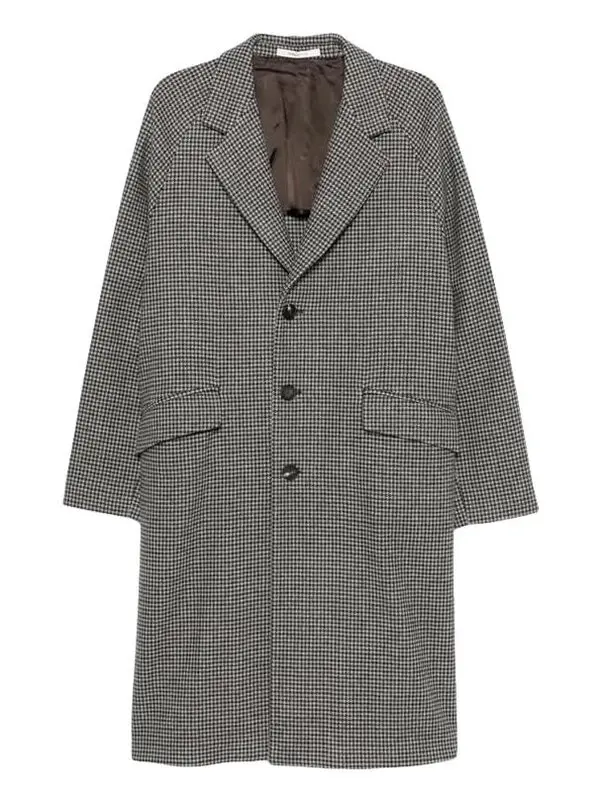 Tagliatore Houndstooth Virgin Wool Single Breasted Coat - Gray