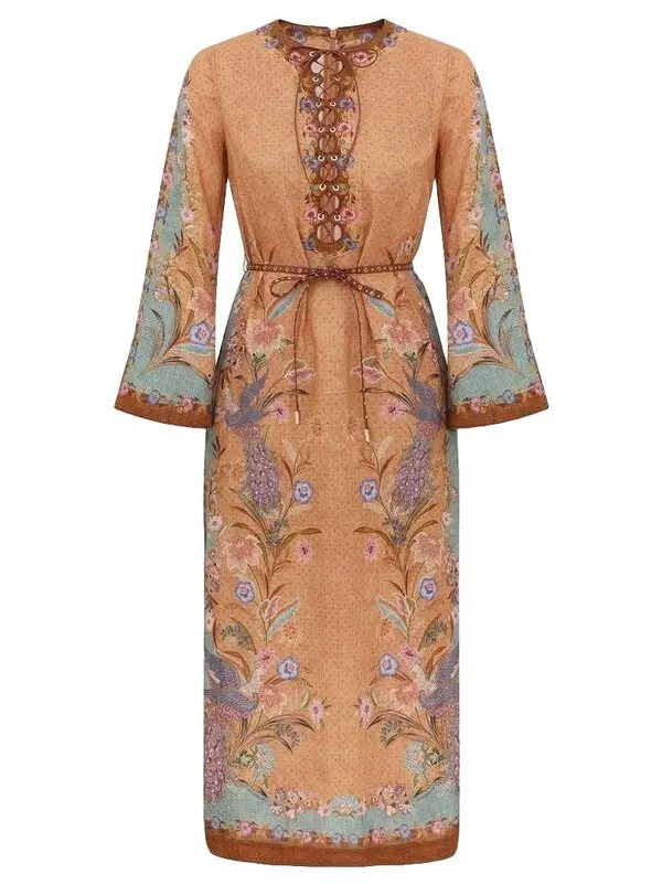 Zimmermann Indra Linen Midi Dress - Multicolor