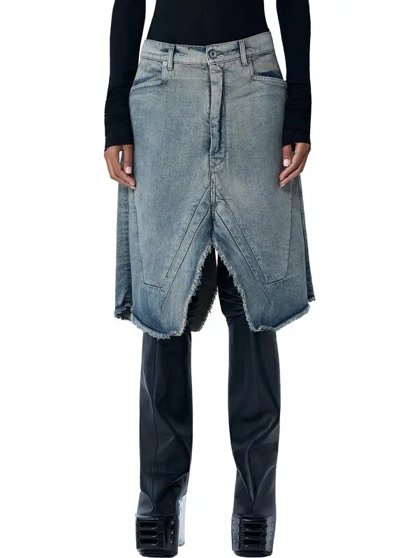 Rick Owens Slivered Denim Skirt - Multicolor