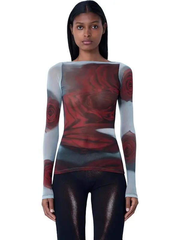 JEAN PAUL GAULTIER Blurry Roses Mesh Tank Top - White