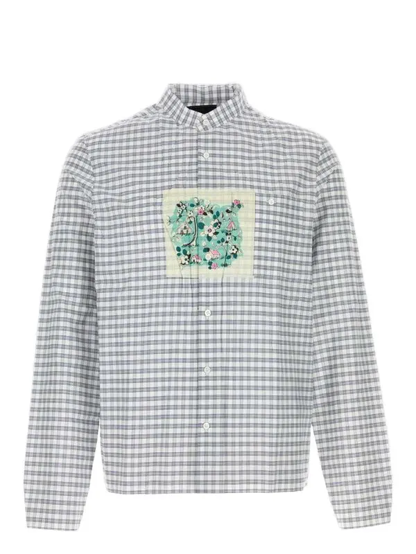 Prada Printed Cotton Mandarin Collar Shirt - Blue