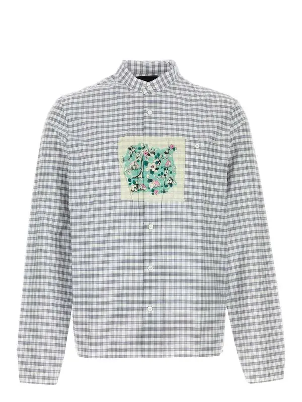Prada Printed Cotton Mandarin Collar Shirt - Blue