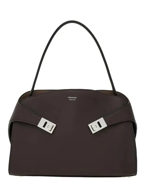 FERRAGAMO Soft Hug Calfskin Shoulder Bag - Brown