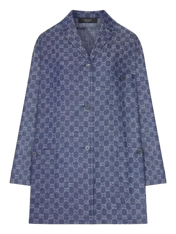 Gucci Gg Jacquard Cotton Denim Jacket - Blue